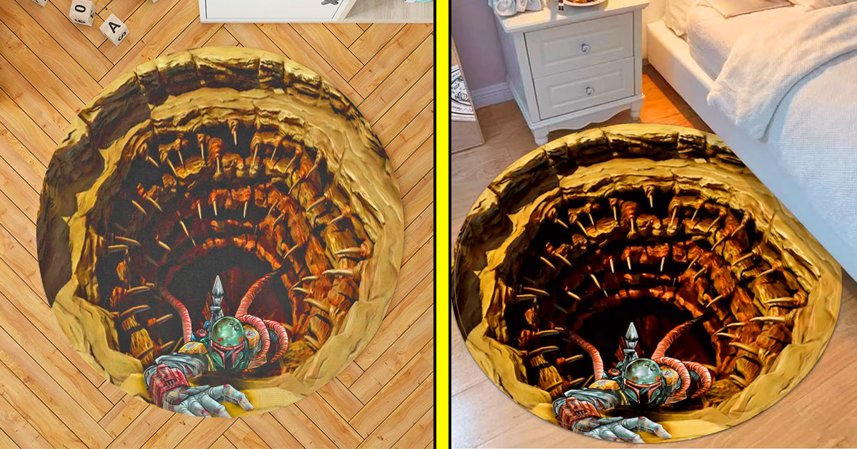 This Boba Fett Illusion Rug Features Boba Crawling Out of a Sarlacc Pit