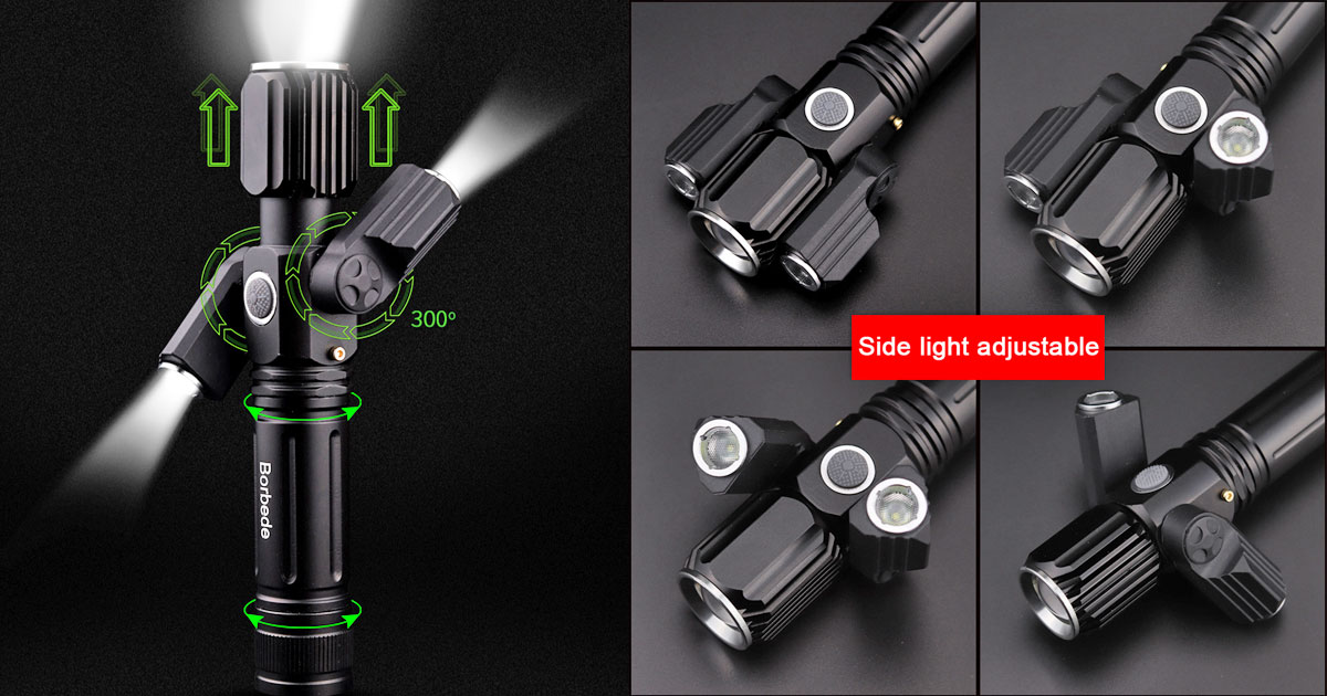 Borbede LED Flashlight with 3 Heads