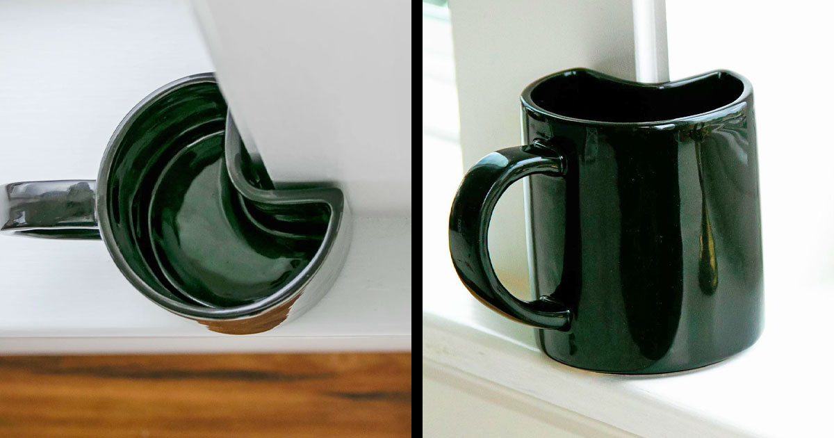 This Corner Mug Fits On Small Windowsills or Shelf Corners In Tiny Homes