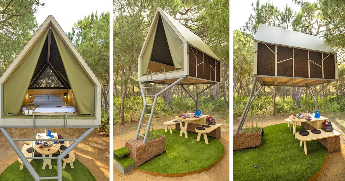 This Elevated Mini Cabin Creates a Covered Shelter Area Below It