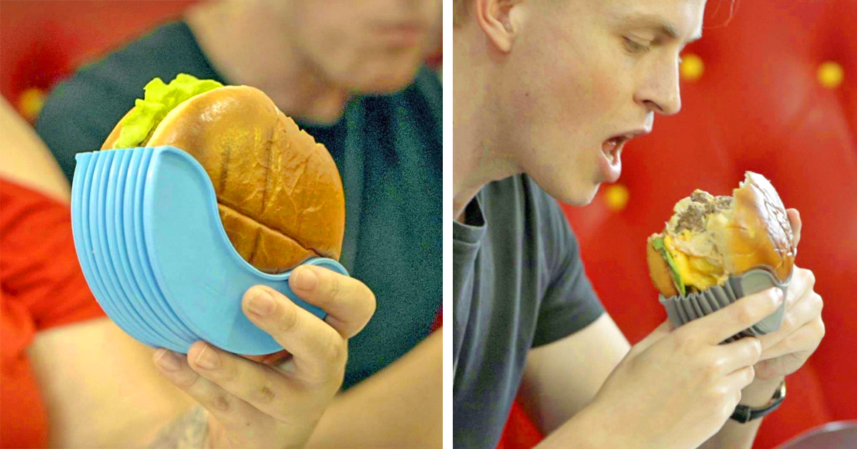 This Genius Hamburger Holder Prevents Juices and Sauces From Making a Mess