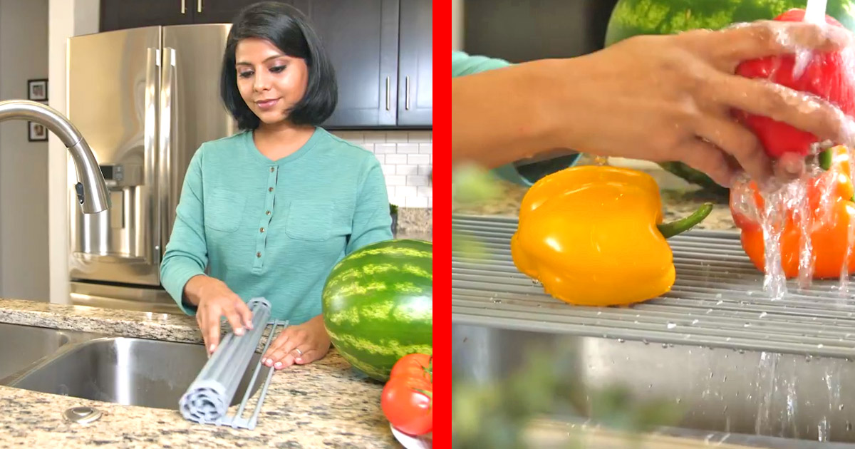 This Genius Roll-Up Sink Rack Lets You Easily Rinse Foods and Dry Dishes