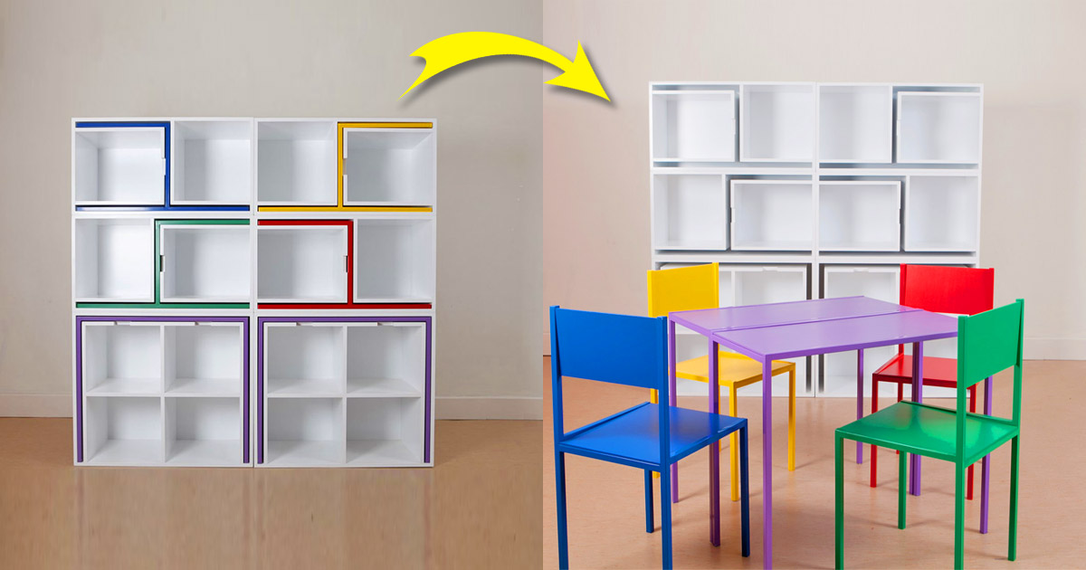 This Incredible Table and Chairs Set Hides Inside Of a Bookcase When ...