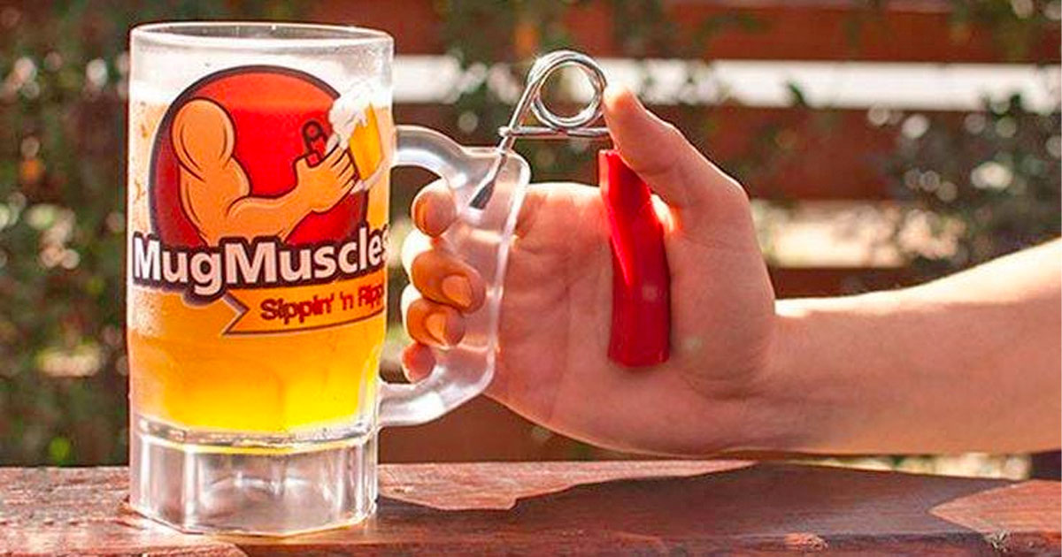 This Mug Muscle Has a Built-in Hand Exercise Tool To Workout While You ...