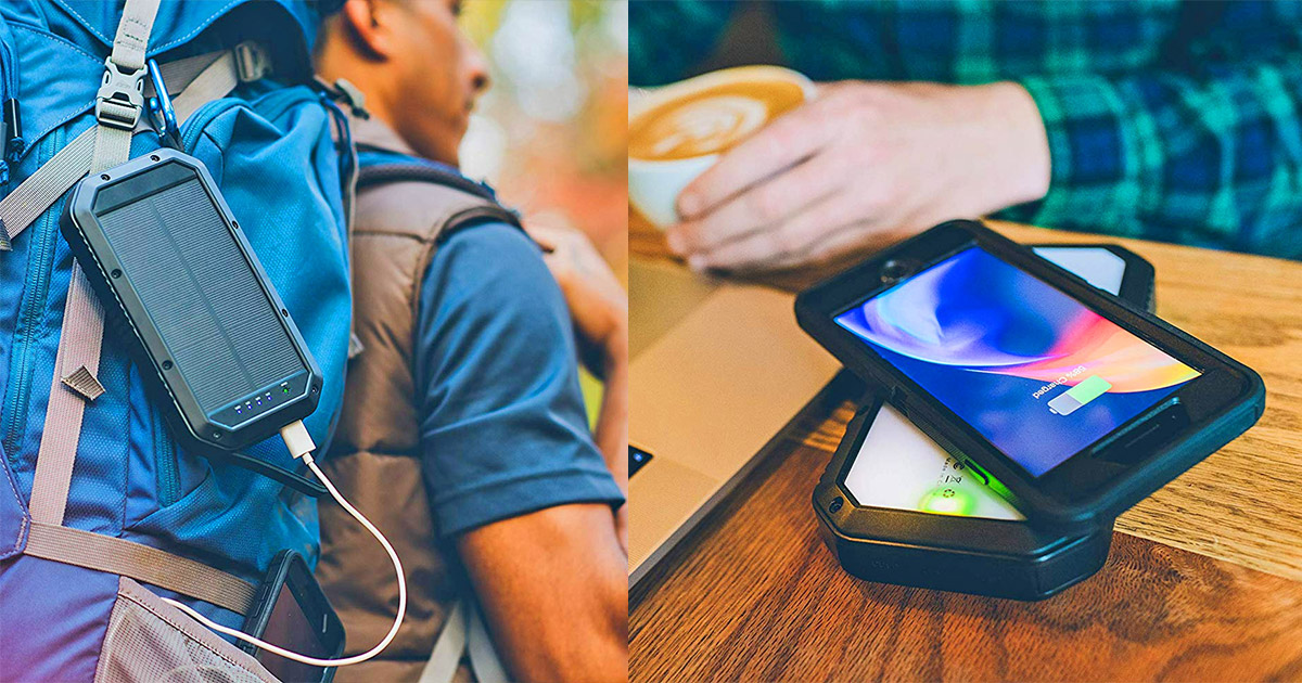 Wireless Charging Solar Powered Phone Charger Battery With Flashlight